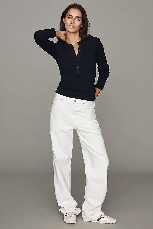 Citizens Of Humanity Drea Cotton Waffle Henley Top - Navy