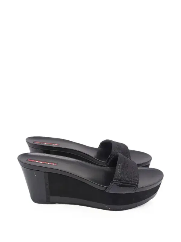 Prada Slip-on Wedge Sandals - Black