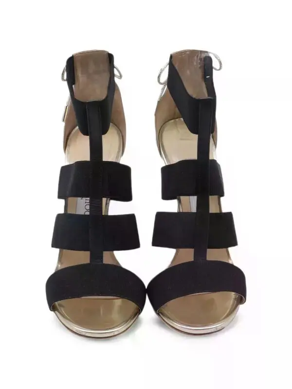 JIMMY CHOO Gold-tone Leather Elastic Strap Stiletto Sandals