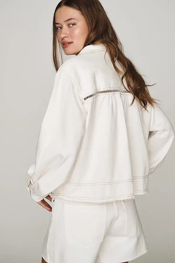 PILCRO Cotton Lace Buttondown Shirt