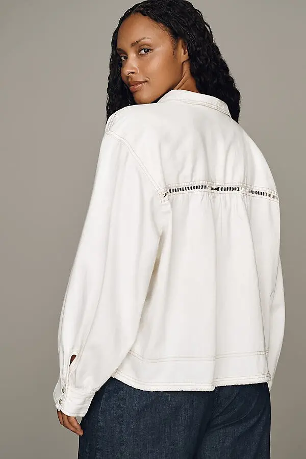 PILCRO Cotton Lace Buttondown Shirt