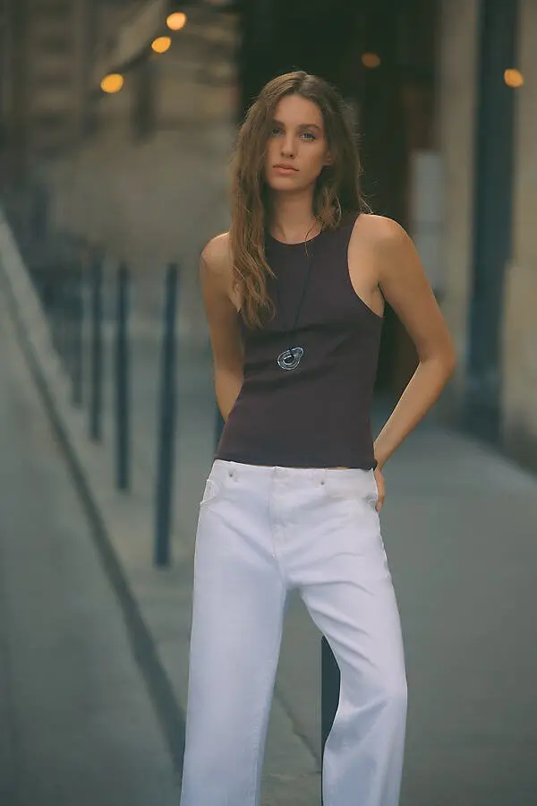 Anthropologie Ribbed Racer Tank - Fudge