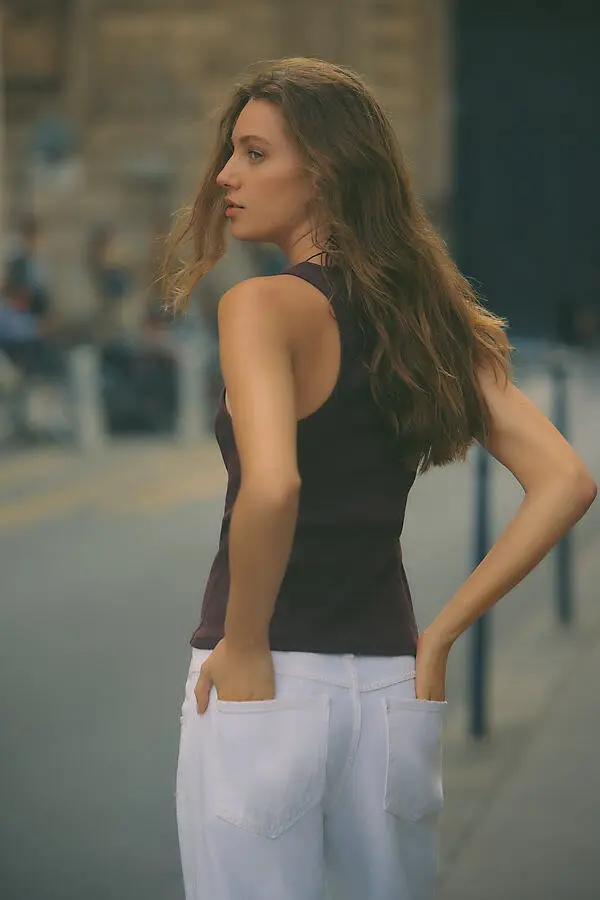 Anthropologie Ribbed Racer Tank - Fudge
