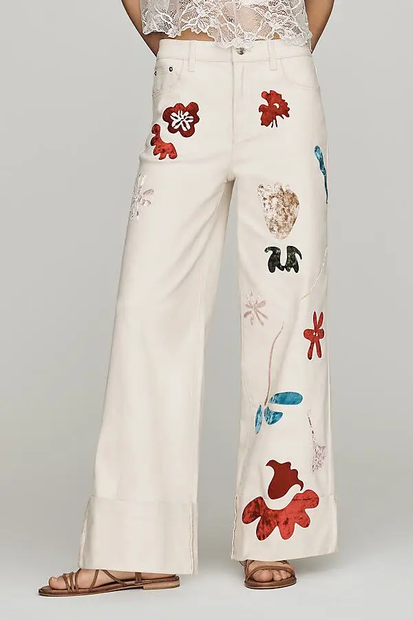 SIEMPRE Printed High-rise Wide-leg Jeans