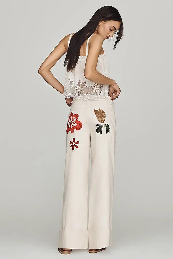 SIEMPRE Printed High-rise Wide-leg Jeans