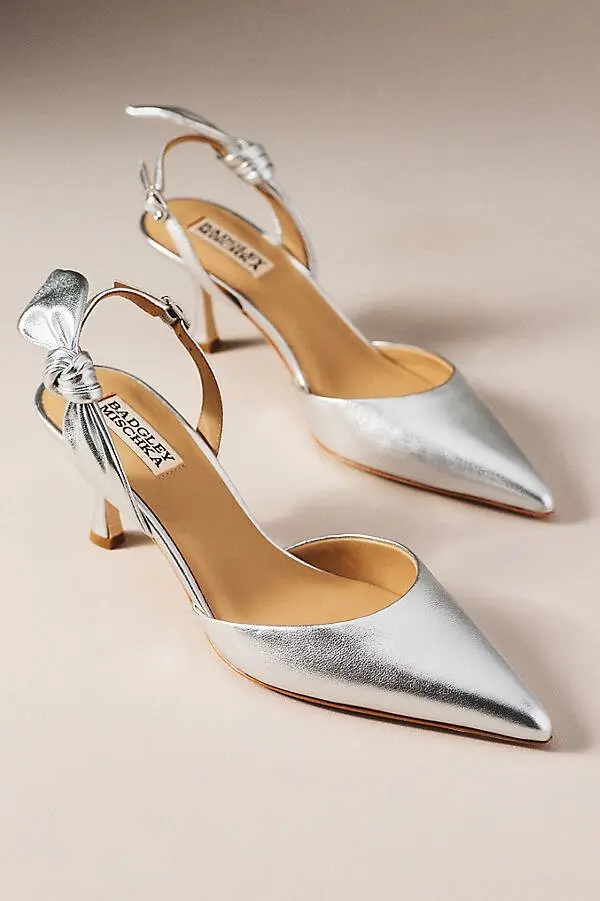 Badgley Mischka Yuan Bow Slgback Pumps - Silver Metallic