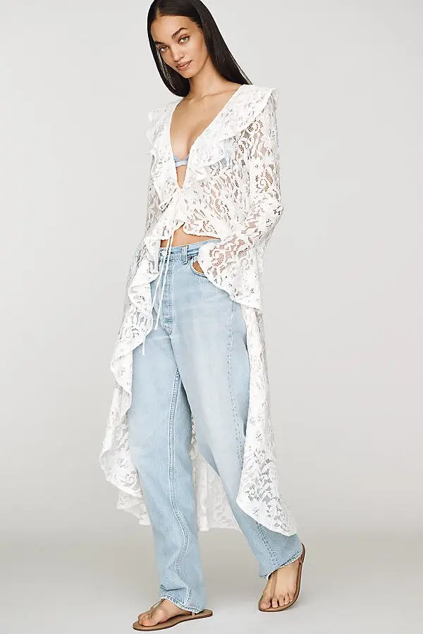 Avec Les Filles Ruffle Lace Longle Top - White