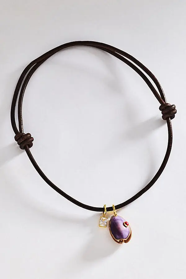 Éliou Kosta Necklace With Shell And Zirconia Pendant - Brown