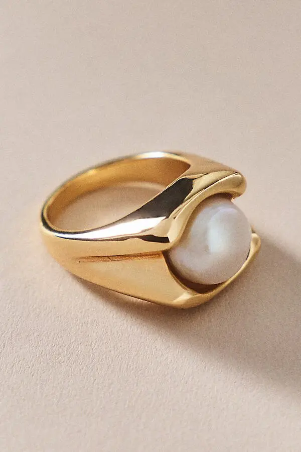 Anthropologie Freshwater Pearl Signet Rg - Gold