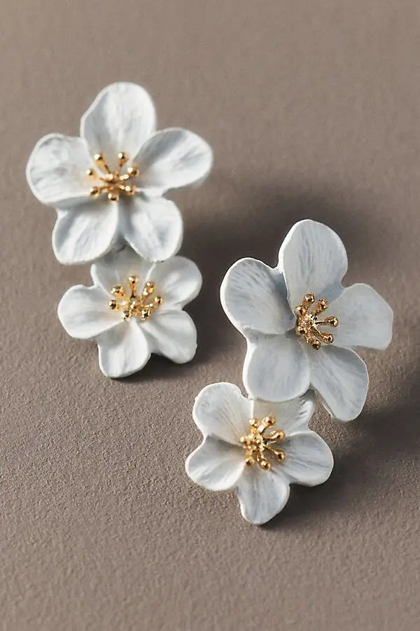 Anthropologie Stacked Floral Earrgs - White