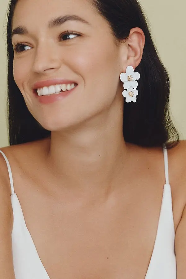 Anthropologie Stacked Floral Drop Earrings - White