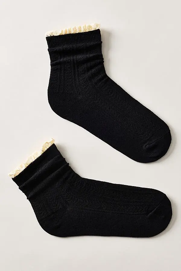 Anthropologie Ok Origals Crochet Crew Socks - Black