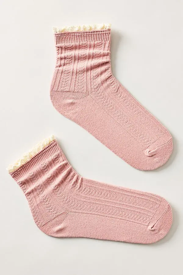 Anthropologie Crochet Crew Socks - Pink
