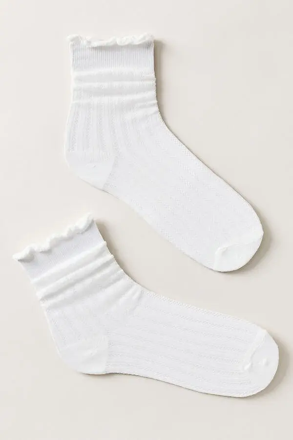 Anthropologie Ok Origals Ruffled Potelle Socks - White