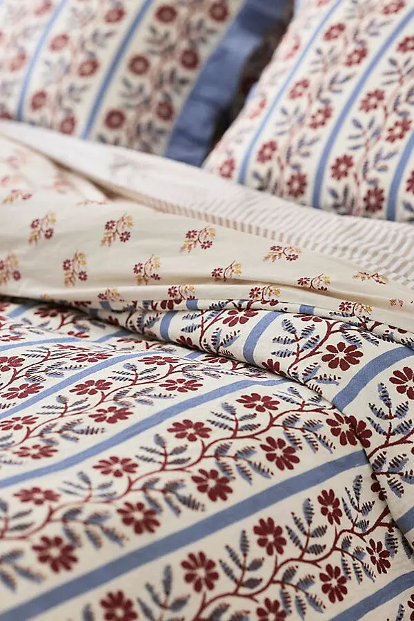 Anthropologie Evita 100% Cotton Floral Prted Tie Duvet