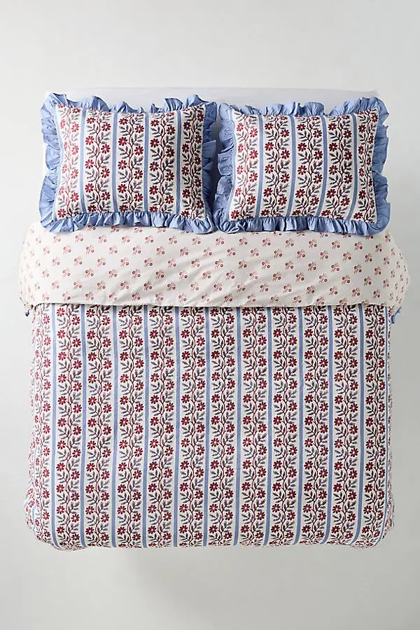 Anthropologie Evita 100% Cotton Floral Prted Tie Duvet