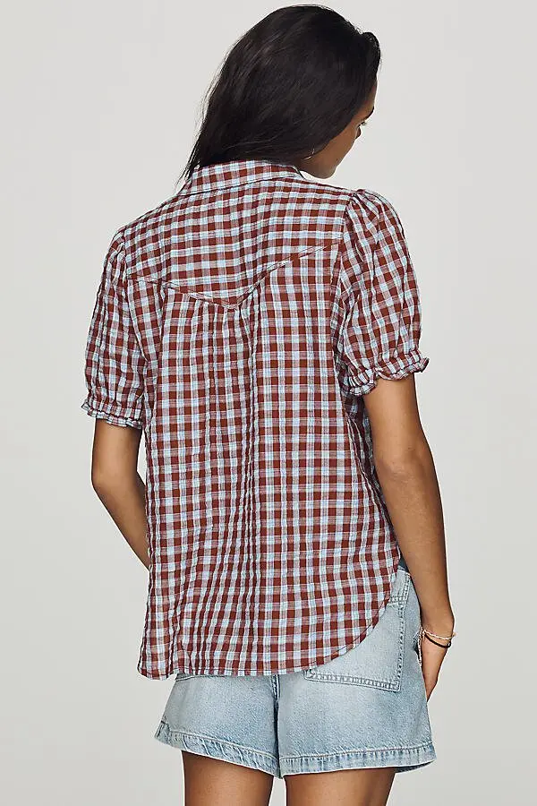 PILCRO Aly Puff-sleeve Blouse - Blue