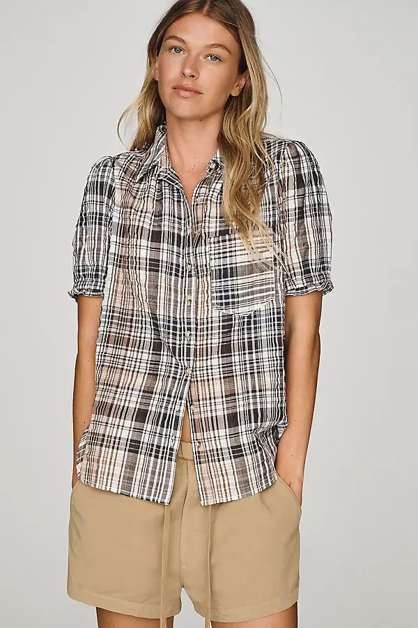 PILCRO Aly Puff-sleeve Blouse - Brown