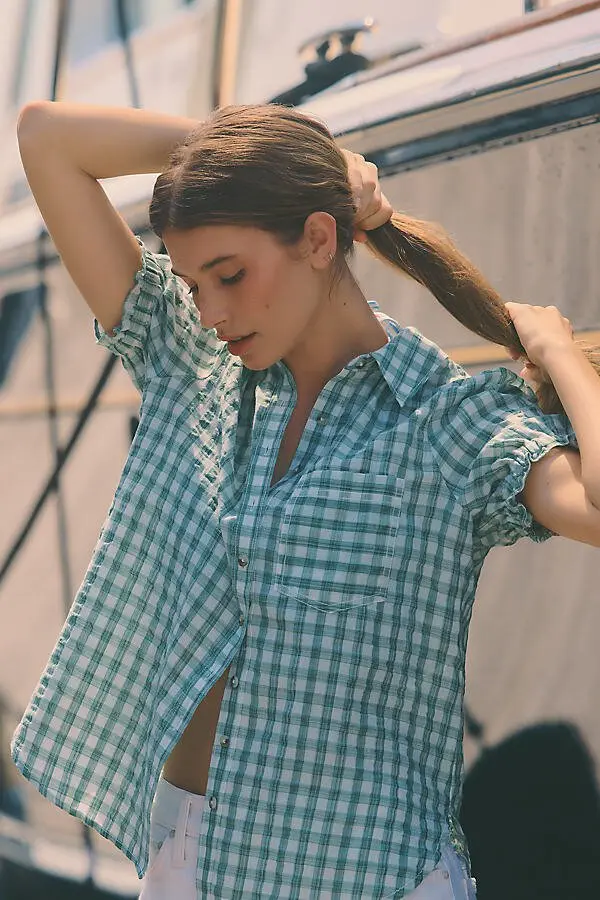 PILCRO Aly Puff-sleeve Blouse - Green