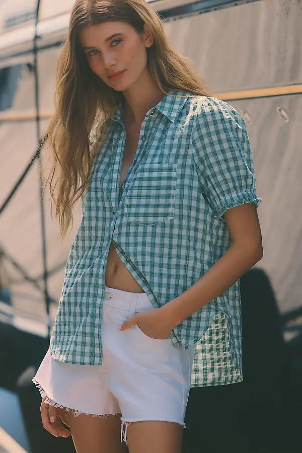 PILCRO Aly Puff-sleeve Blouse - Green