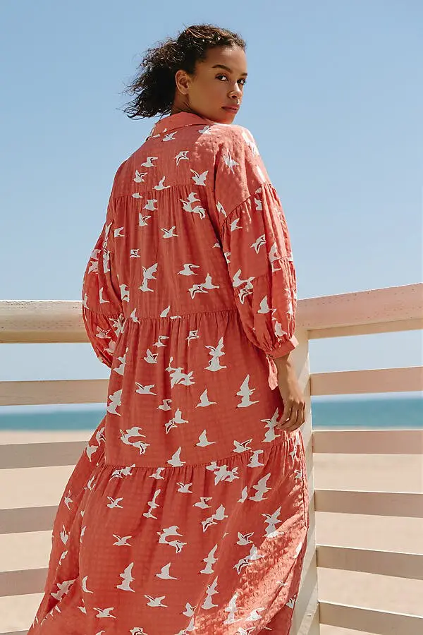 CELANDINE Carolita Long-sleeve Printed Dress - Coral