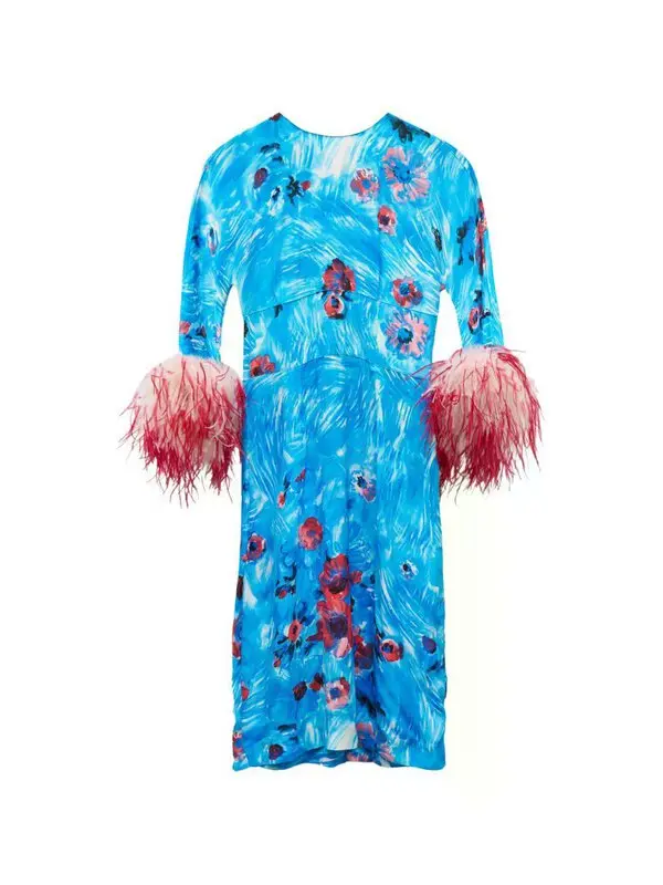 Prada 2017 Feather-trim Floral-print Midi Dress
