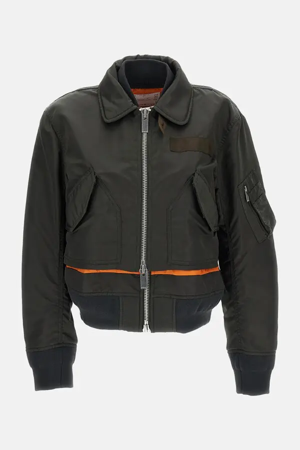 Sacai Giacca In Nylon Twill - Verde