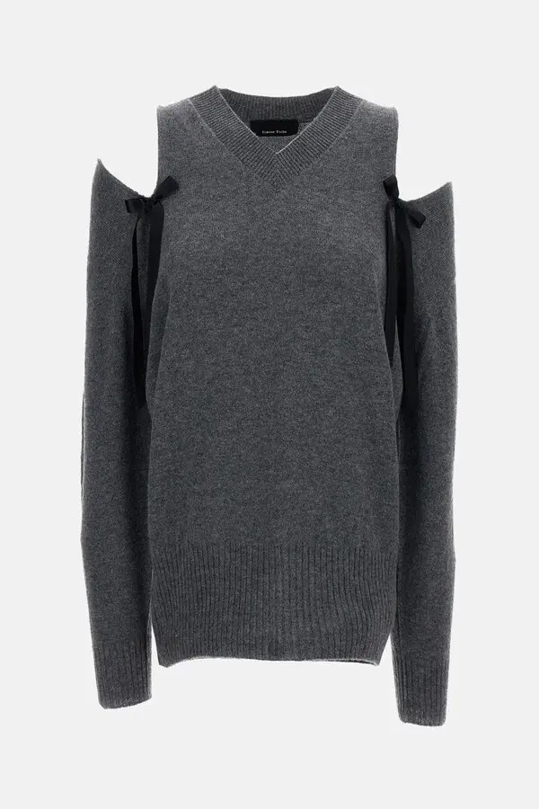 Simone Rocha Cashmere V-neck Sweater With Bow Embellishments - Grey