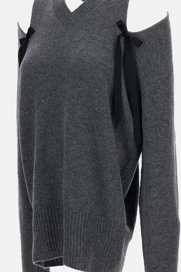 Simone Rocha Maglia In Cashmere Con Scollo A V Con Fiocchi