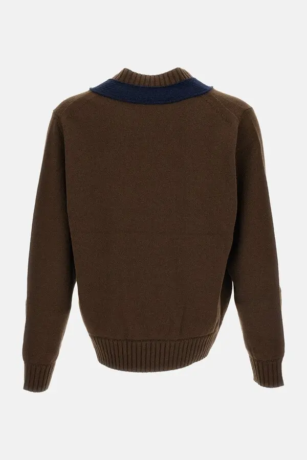Sacai Oversize Wool Crew Neck Sweater With Contrast Fabric Detail - Brown