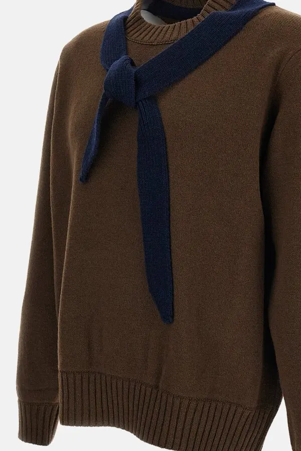 Sacai Oversize Wool Crew Neck Sweater - Marrone