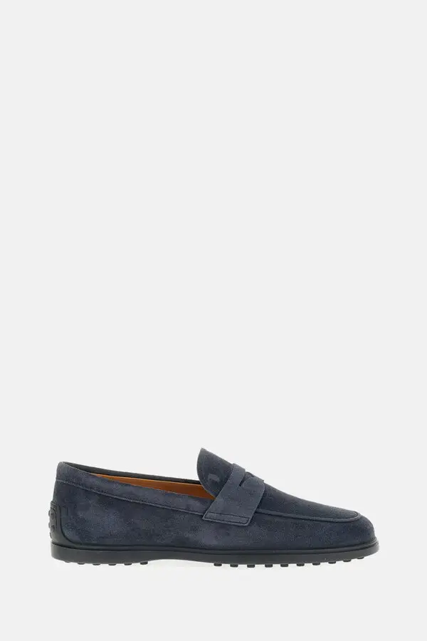 TOD'S Suede Rubber Moccasins With Embossed Monogram - Blue