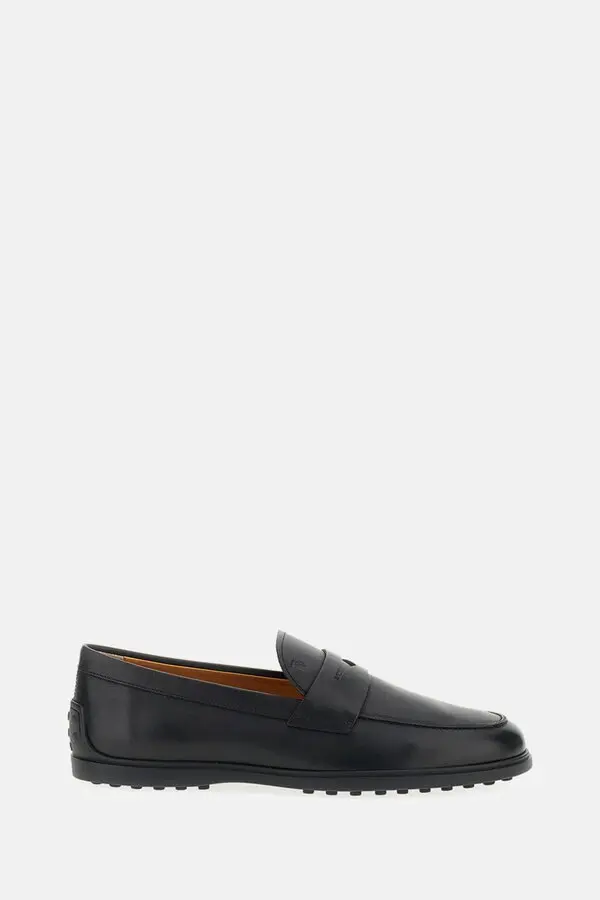 TOD'S Leather Rubber Sole Moccasins - Black