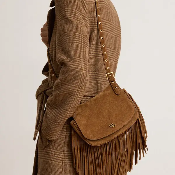Ralph Lauren Marcy Suede Fringe Crossbody Bag - Light Tobacco