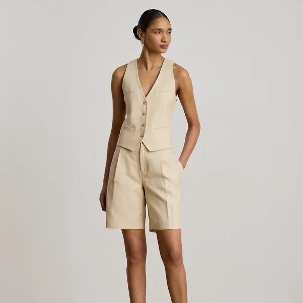Ralph Lauren Pleated Linen-cotton Tweed Bermuda Shorts