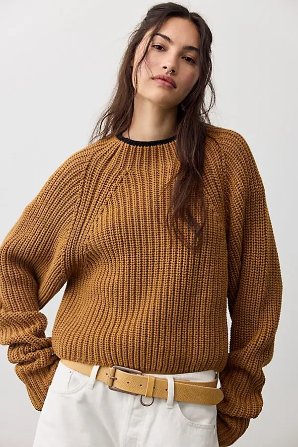 Free People Low Tide Knit Pullover - Almond Combo