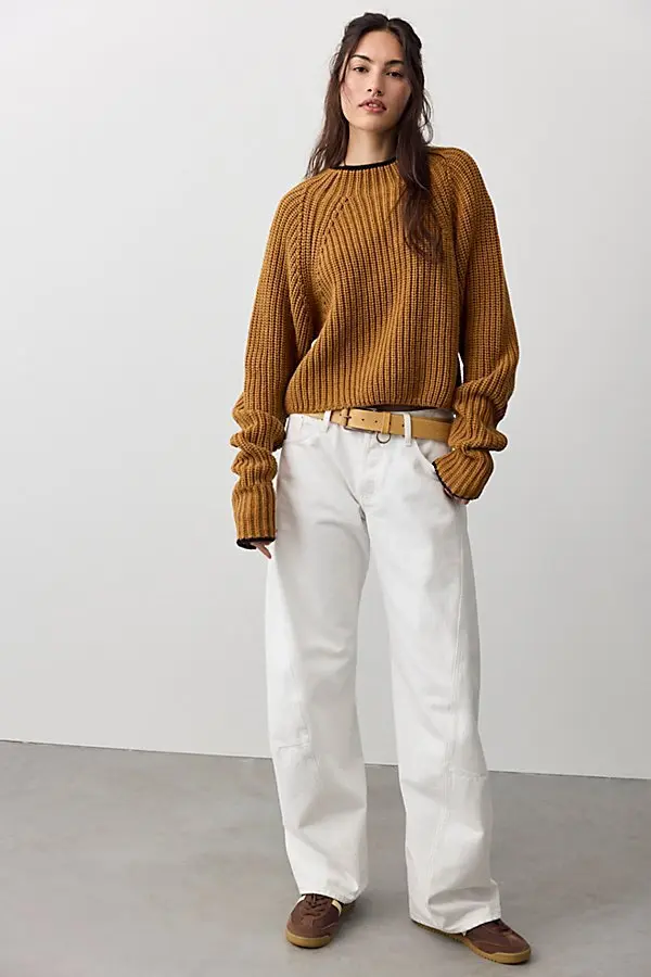 Free People Low Tide Knit Pullover - Almond Combo