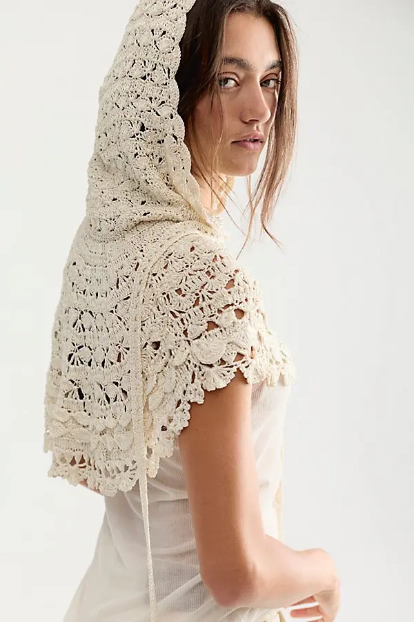 Free People Draped Crochet Hood With Tie Closure