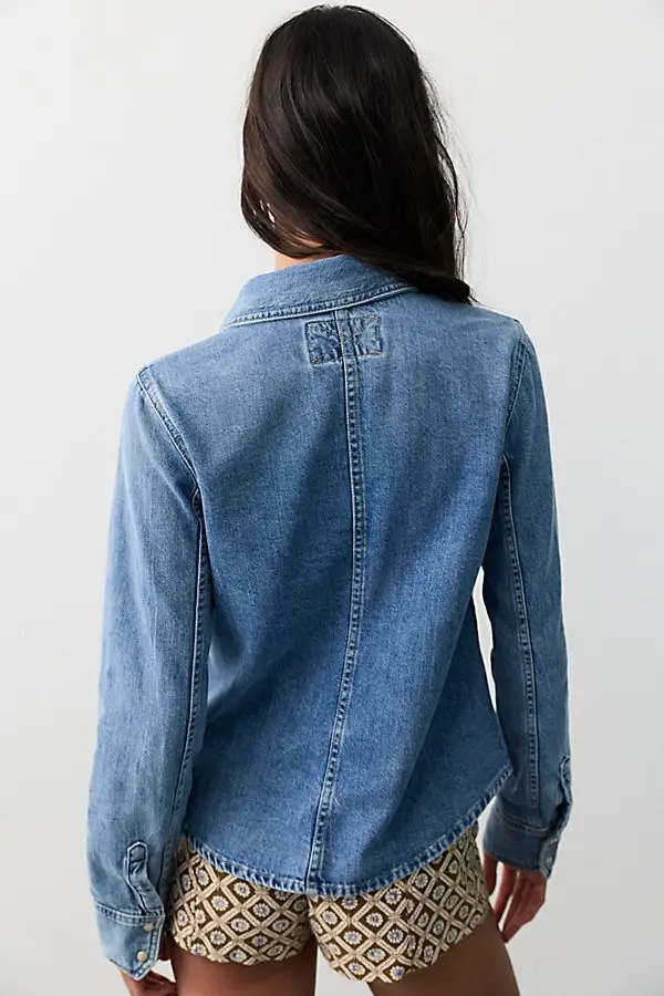 Free People We The Free Benny Slim Denim Button Down Top