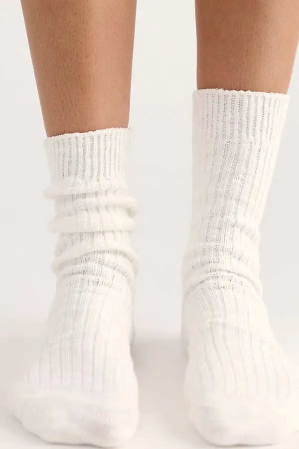 LE BON SHOPPE Ribbed Cotton-blend Crew Socks - White Linen