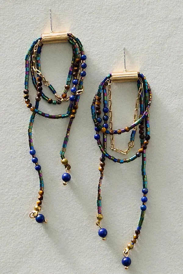 Free People Muse Semi-precious Stone Beaded Dangle Earrings - Chocolate/blue