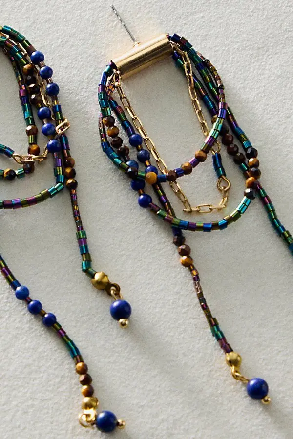 Free People Muse Semi-precious Stone Beaded Dangle Earrings - Chocolate/blue