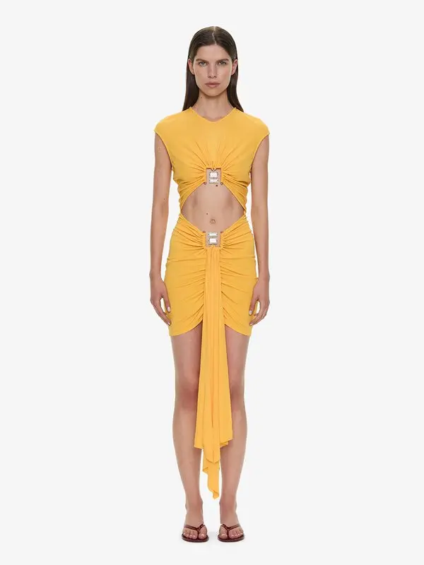 Christopher Esber Bezel Quartz Disconnect Short Sleeve Mini Dress