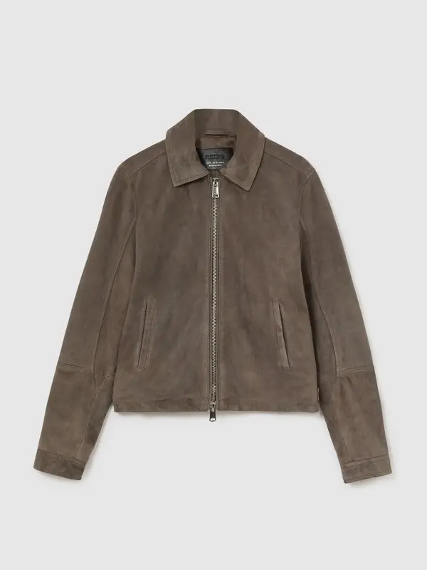 REISS Suede Zip-through Moto Jacket