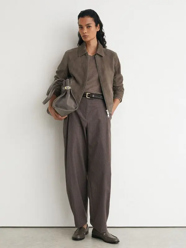 REISS Suede Zip-through Moto Jacket