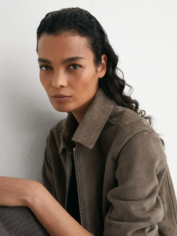 REISS Suede Zip-through Moto Jacket