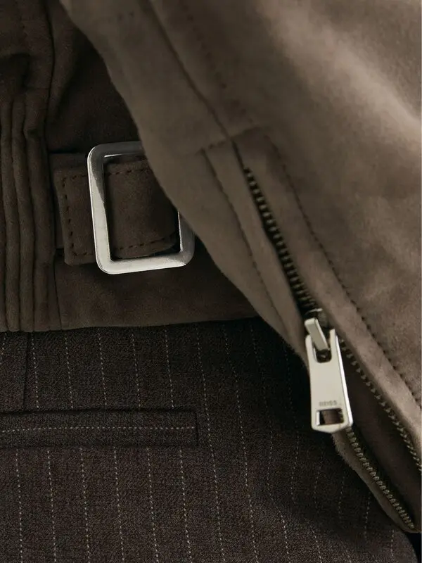 REISS Suede Zip-through Moto Jacket