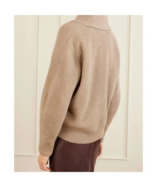 Brunello Cucinelli Cashmere English-rib Pullover With Monili - Nude