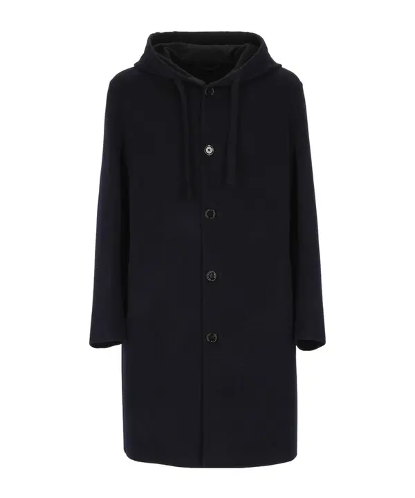 LARDINI Single-breasted Hooded Coat In Raw Wool