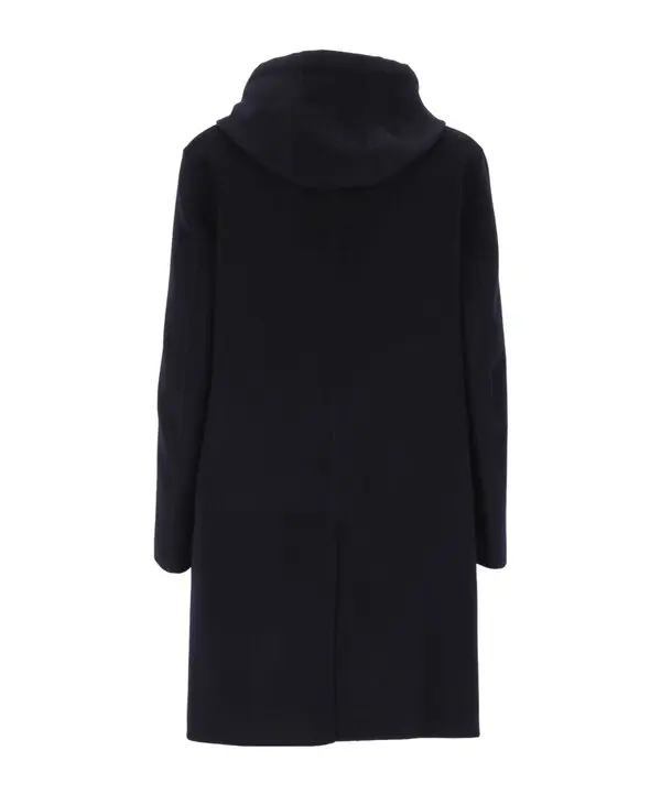LARDINI Single-breasted Hooded Coat In Raw Wool